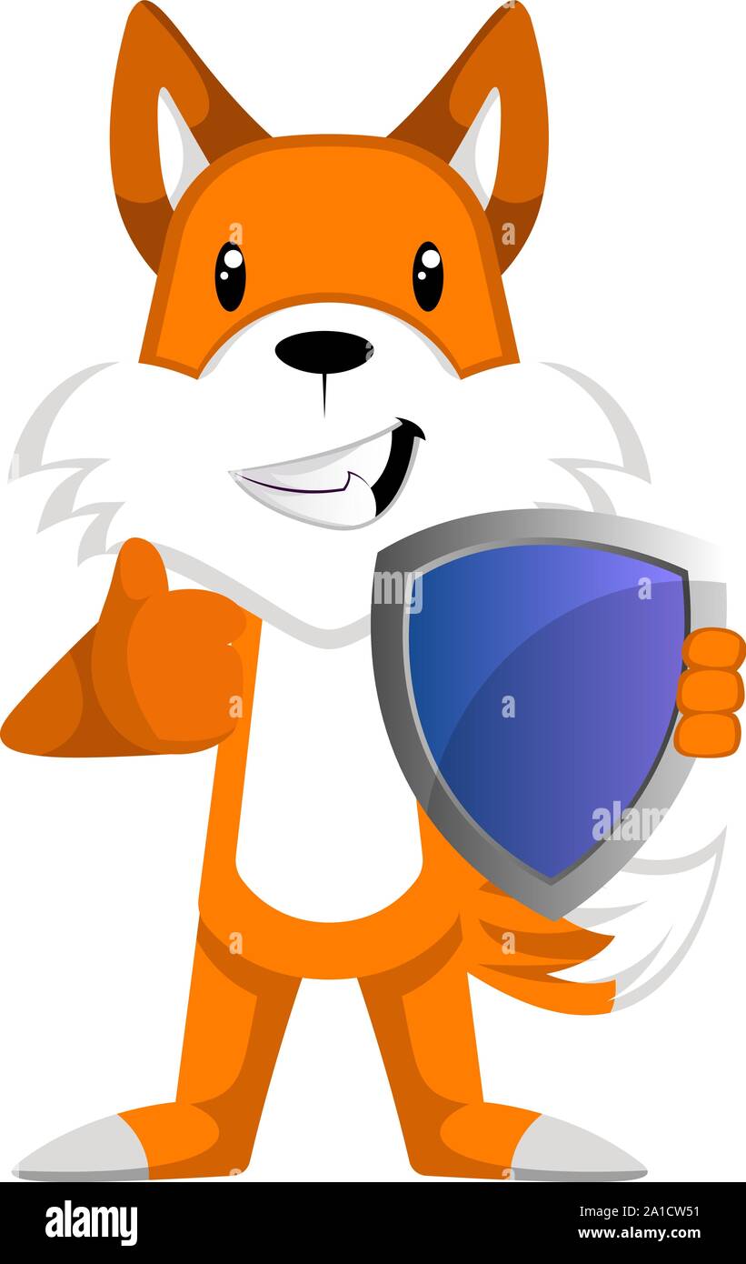 Fox with shield, illustration, vector on white background Stock Vector ...