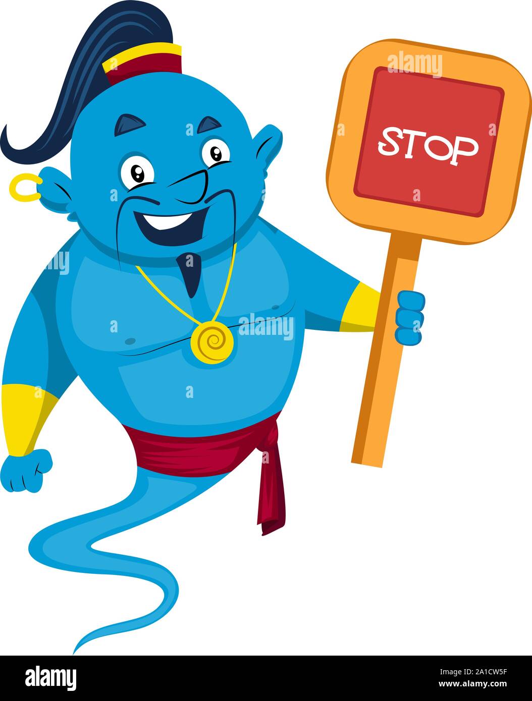 Genie with stop sign, illustration, vector on white background Stock ...