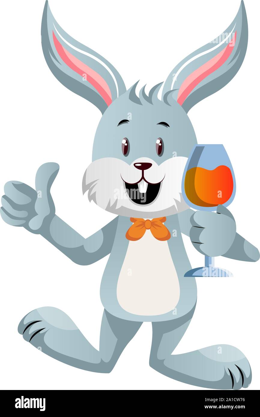 Bunny with wine, illustration, vector on white background Stock Vector ...