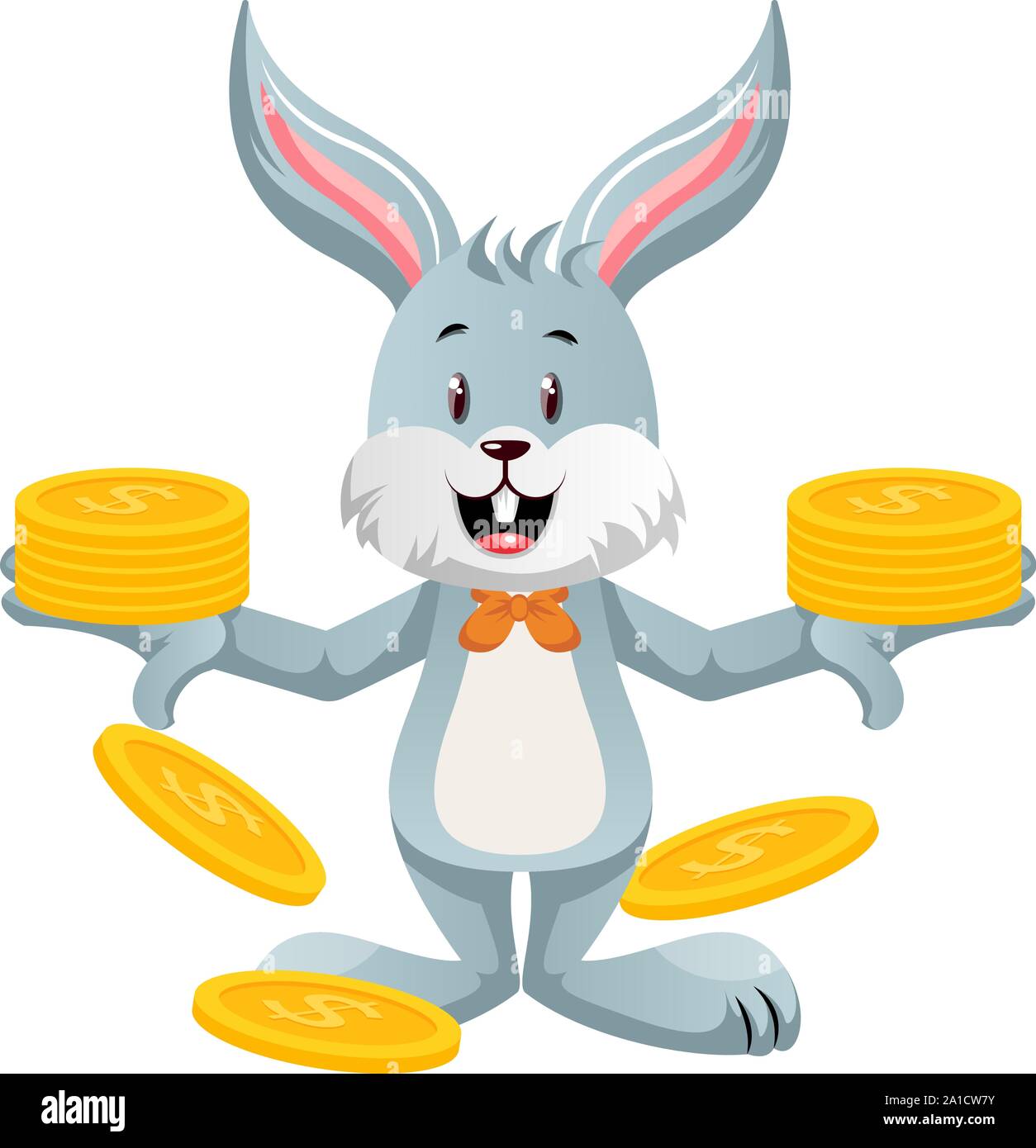 Bunny with coins, illustration, vector on white background Stock Vector ...