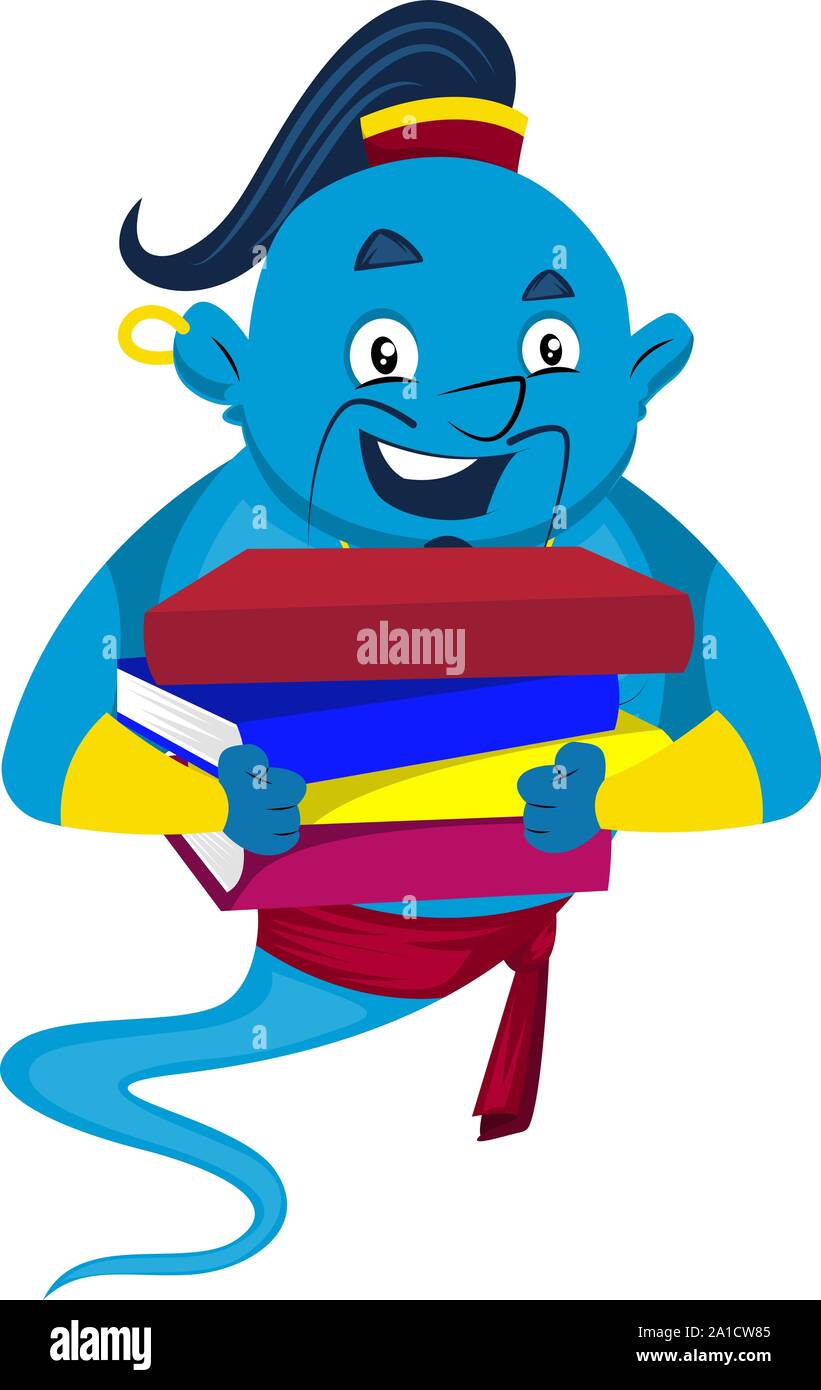 Genie with books, illustration, vector on white background Stock Vector ...