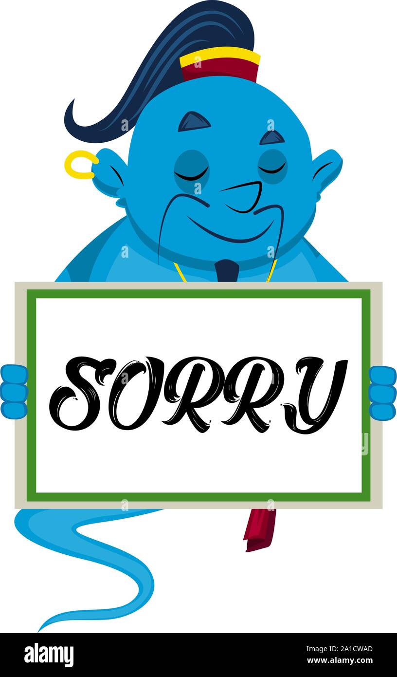 Genie with sorry sign, illustration, vector on white background Stock ...