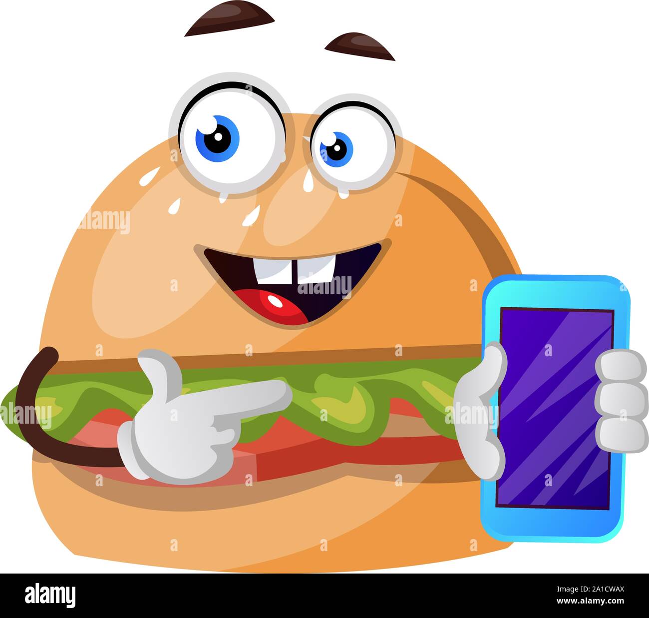 Burger with cellphone, illustration, vector on white background Stock ...