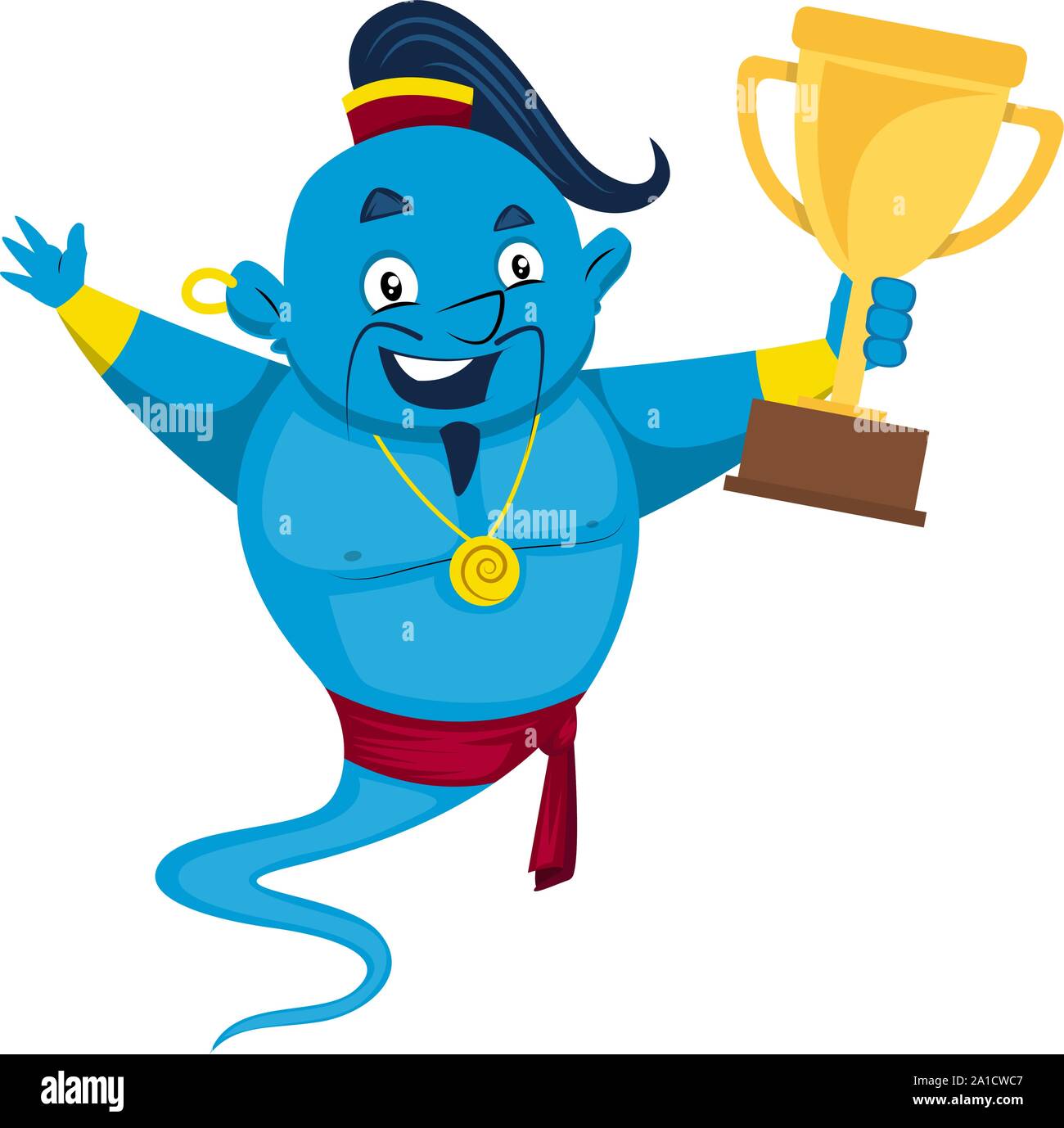 Genie with trophy, illustration, vector on white background Stock ...