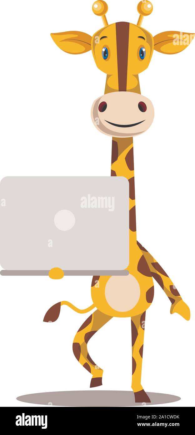 Giraffe holding laptop, illustration, vector on white background Stock ...