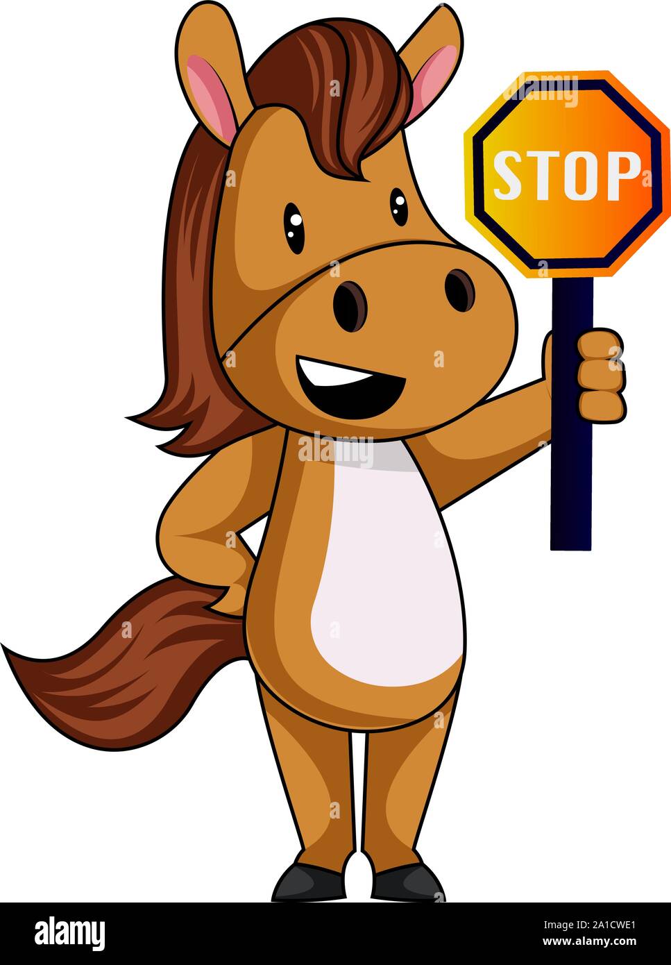 Horse with stop sign, illustration, vector on white background Stock ...