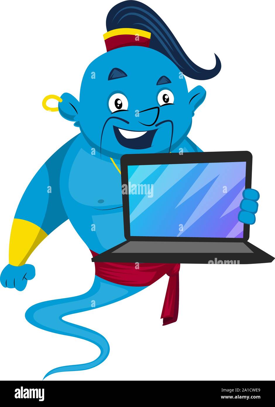 Genie with laptop, illustration, vector on white background Stock ...