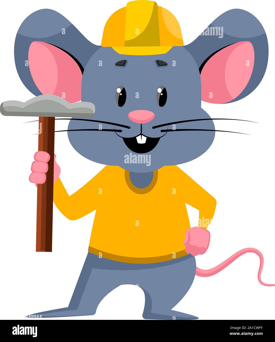 Mouse with hammer, illustration, vector on white background Stock ...