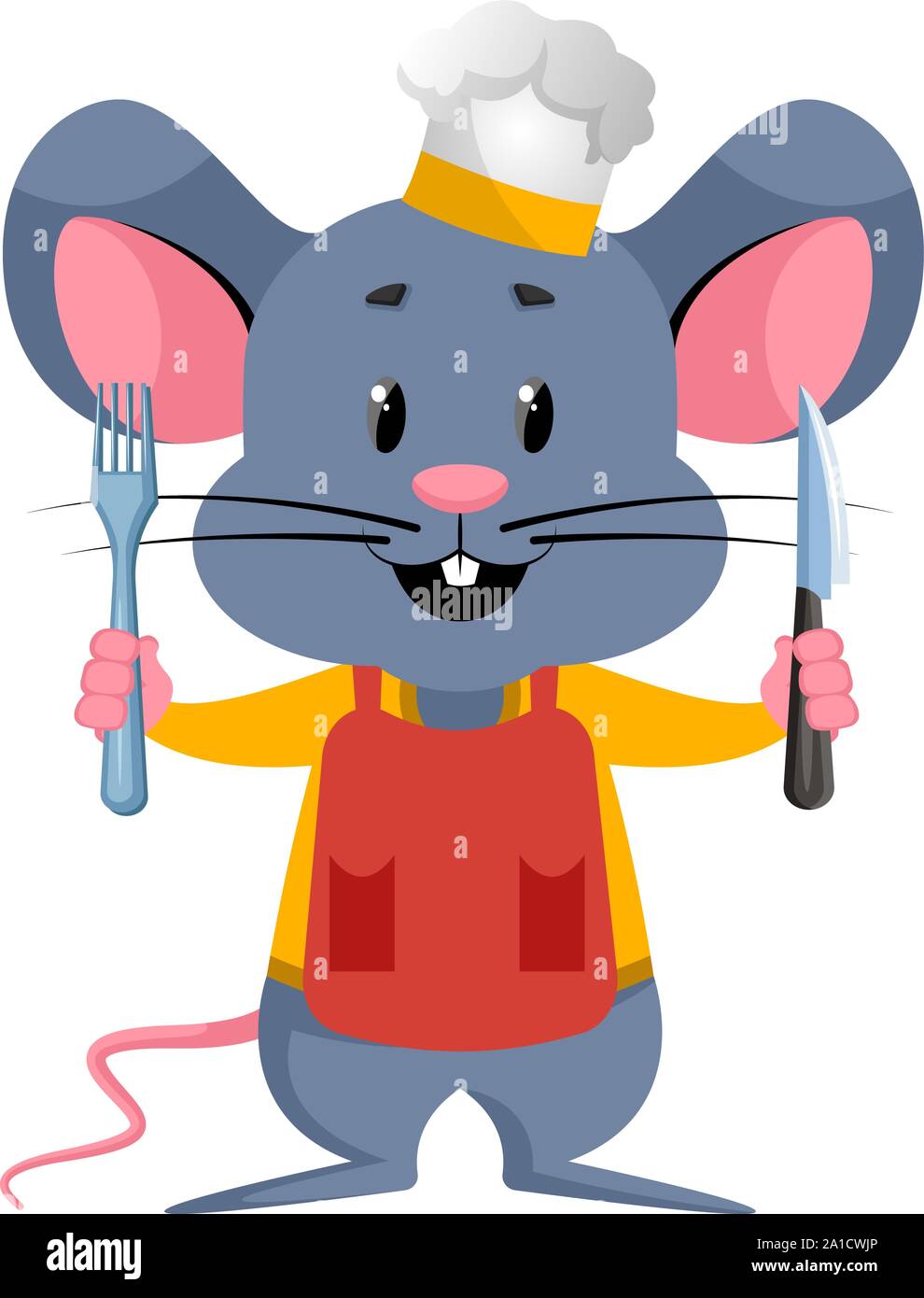 Mouse with knife and fork, illustration, vector on white background ...