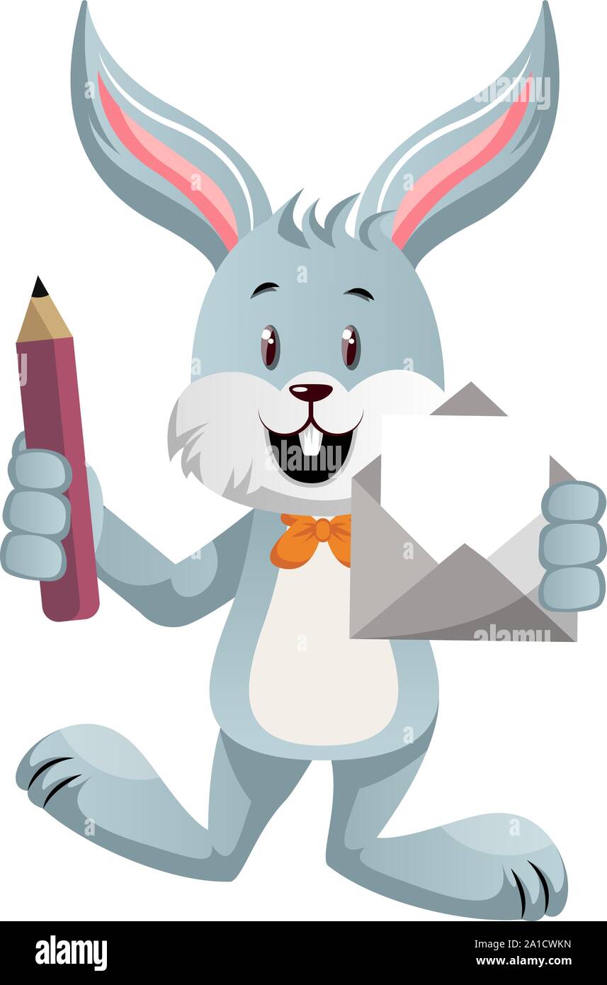 Bunny with envelope, illustration, vector on white background Stock ...