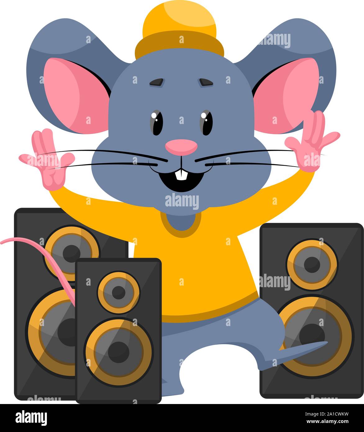 Mouse with speakers, illustration, vector on white background Stock ...