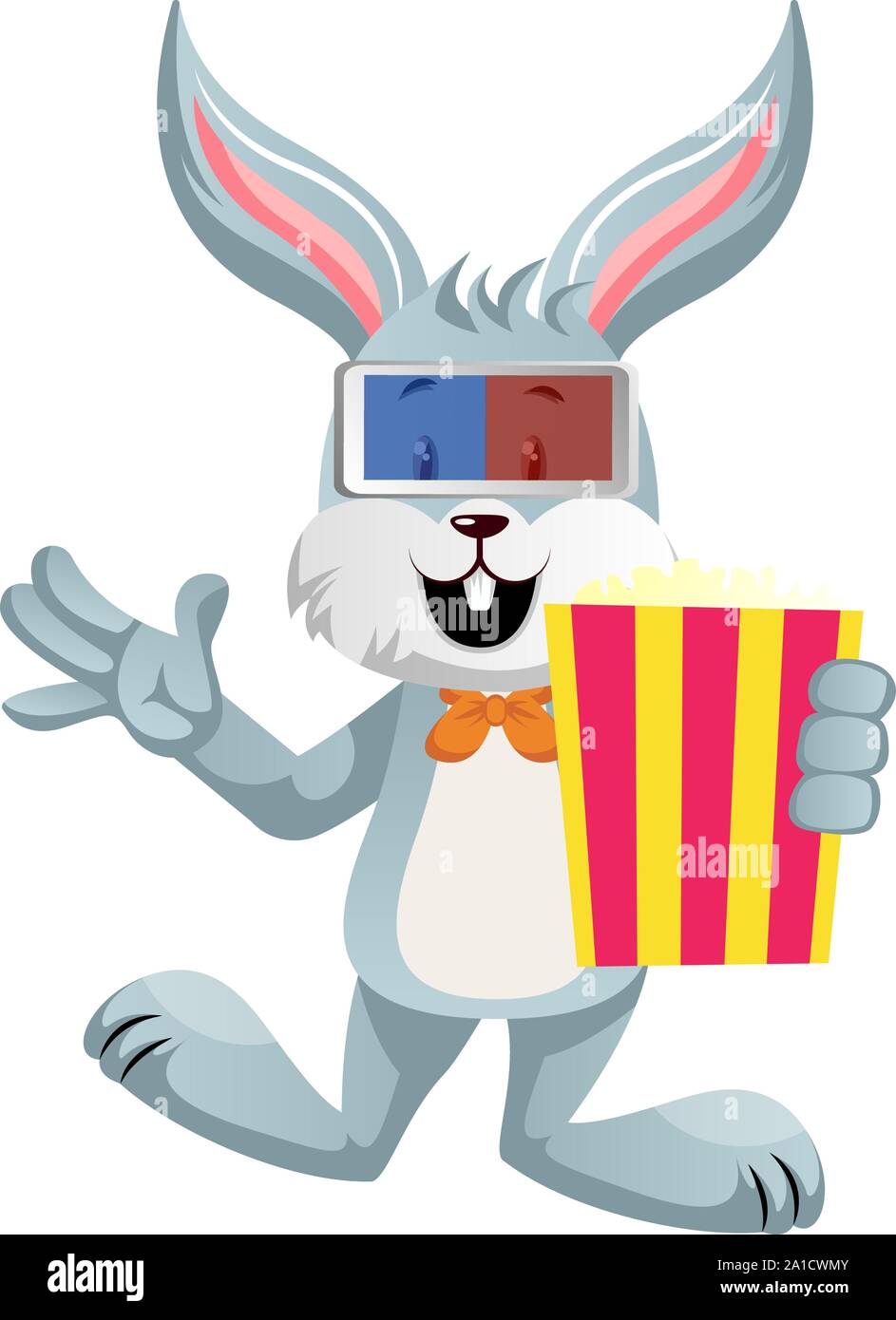 Bunny with popcorn, illustration, vector on white background Stock ...