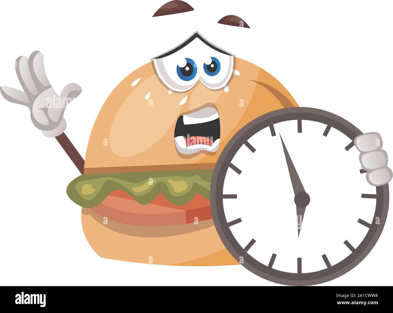 Burger with big clock, illustration, vector on white background Stock ...