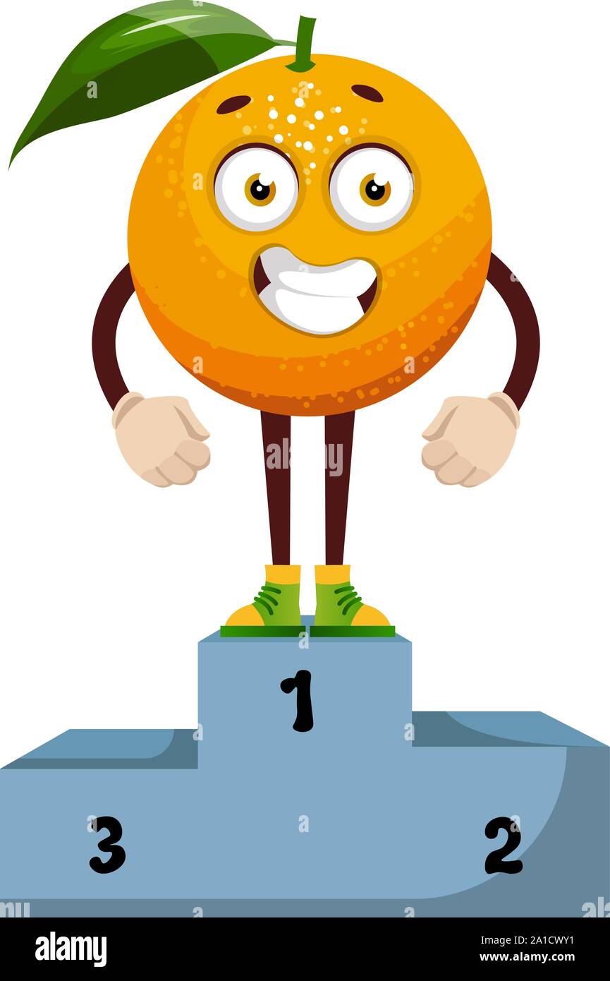 Orange on winning stage, illustration, vector on white background Stock ...