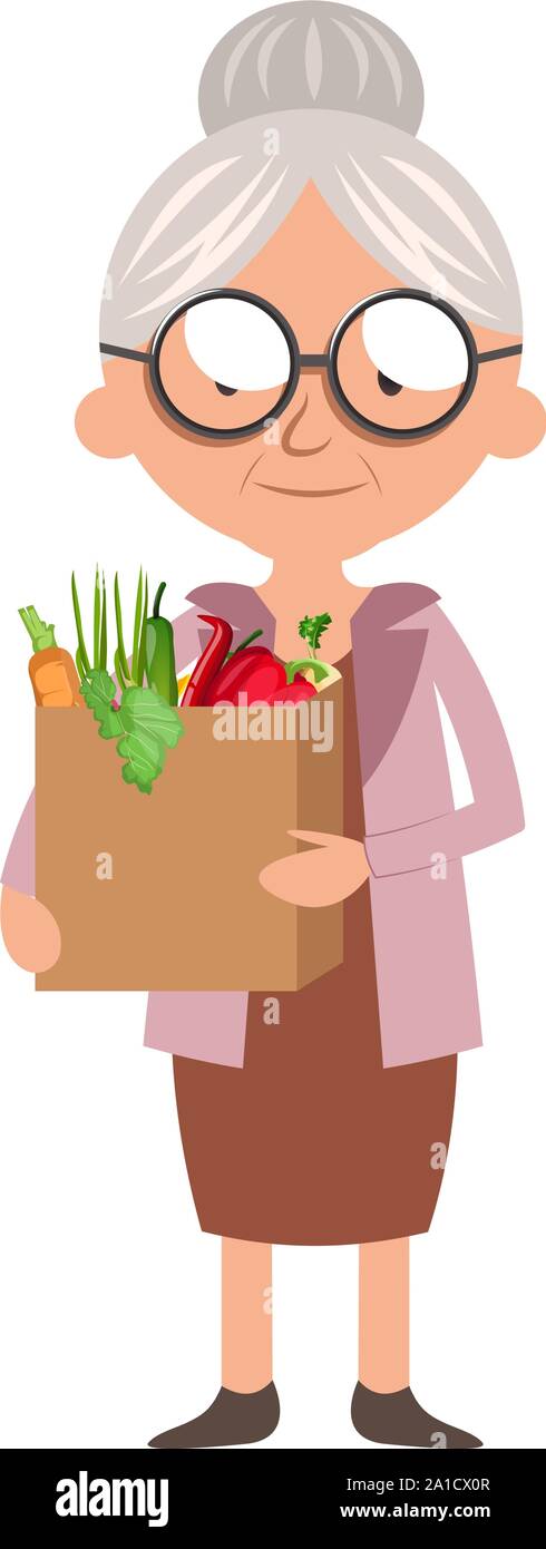 Granny with food, illustration, vector on white background Stock Vector ...