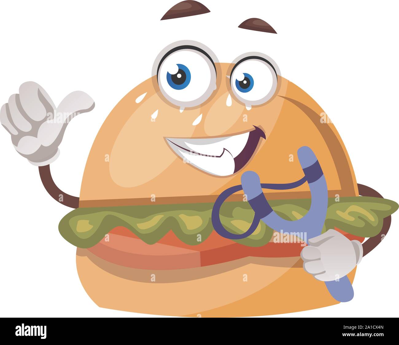 Burger with sling shot, illustration, vector on white background Stock ...