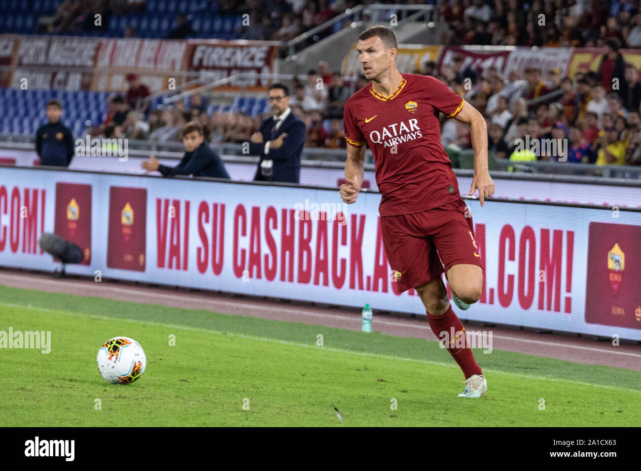 Rome, Italy. 25th Sep, 2019. Edin Dzelo of AS Roma seen in action ...