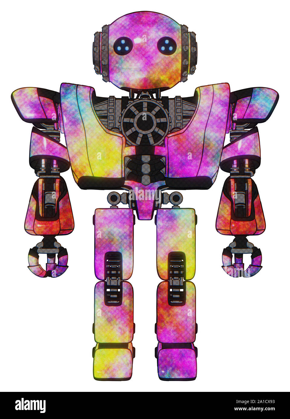 Robot containing elements: oval wide head, blue led eyes, steampunk ...