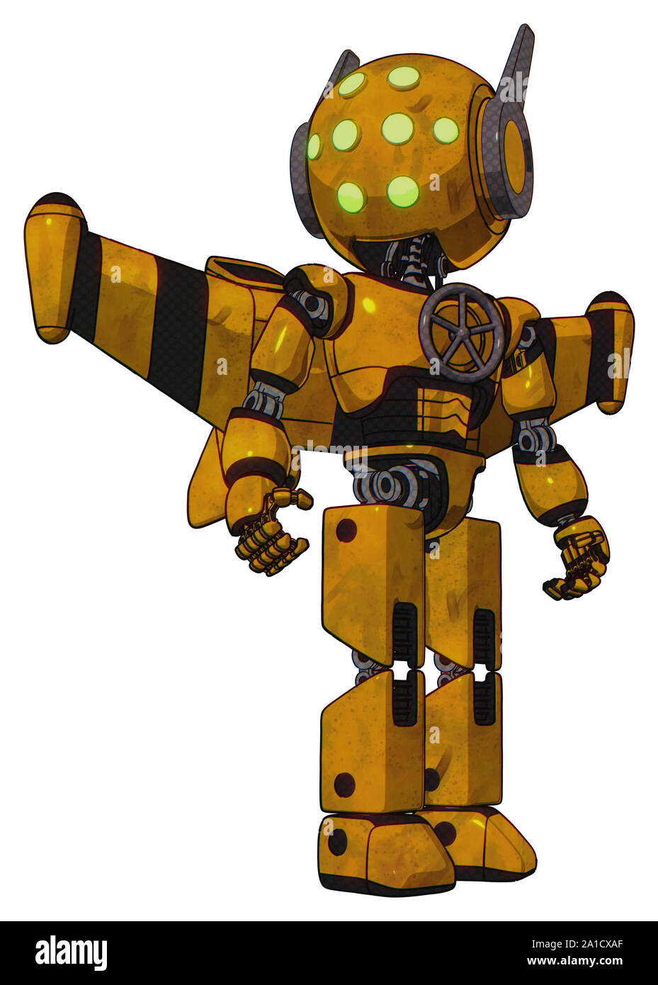 Droid containing elements: round head, green eyes array, head winglets ...