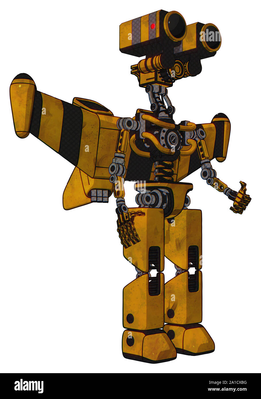 Android containing elements: dual retro camera head, light chest ...