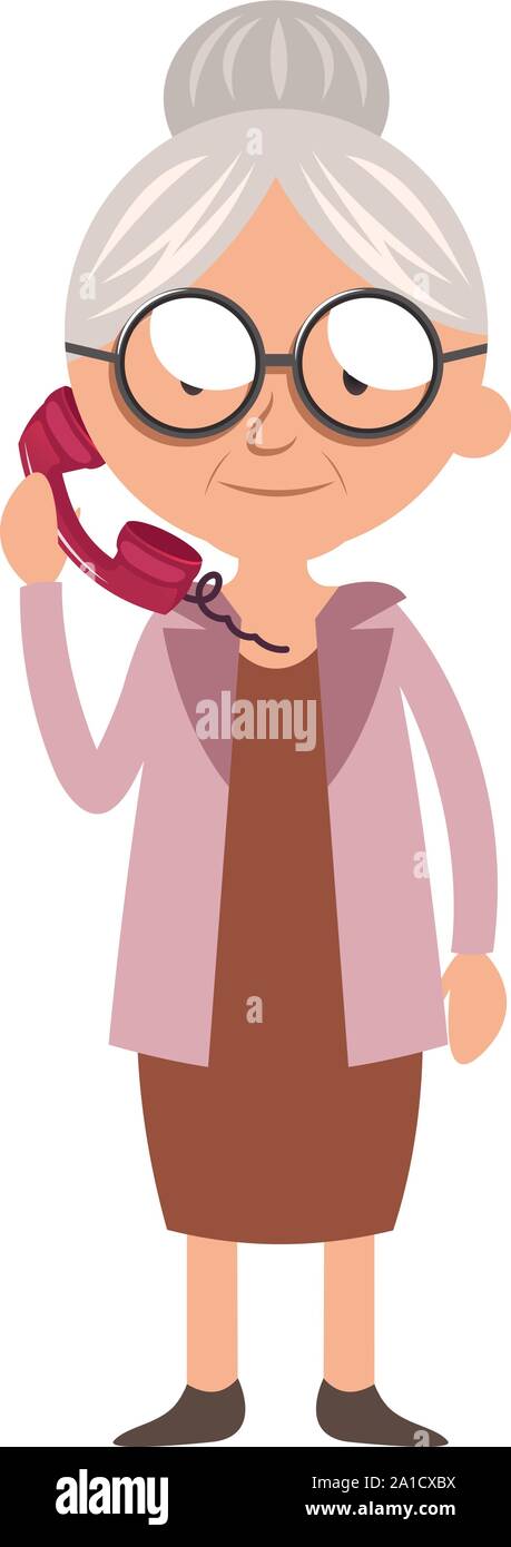 Granny with telephone, illustration, vector on white background Stock ...