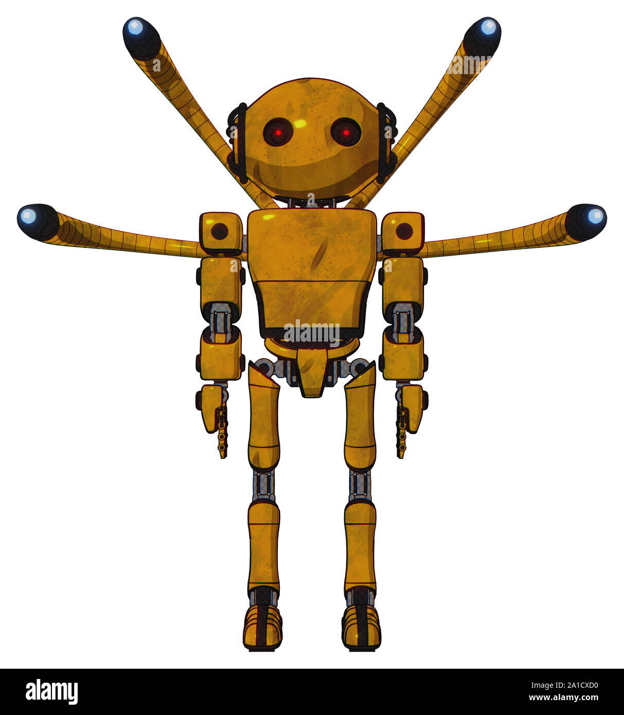 Robot containing elements: oval wide head, small red led eyes, light ...