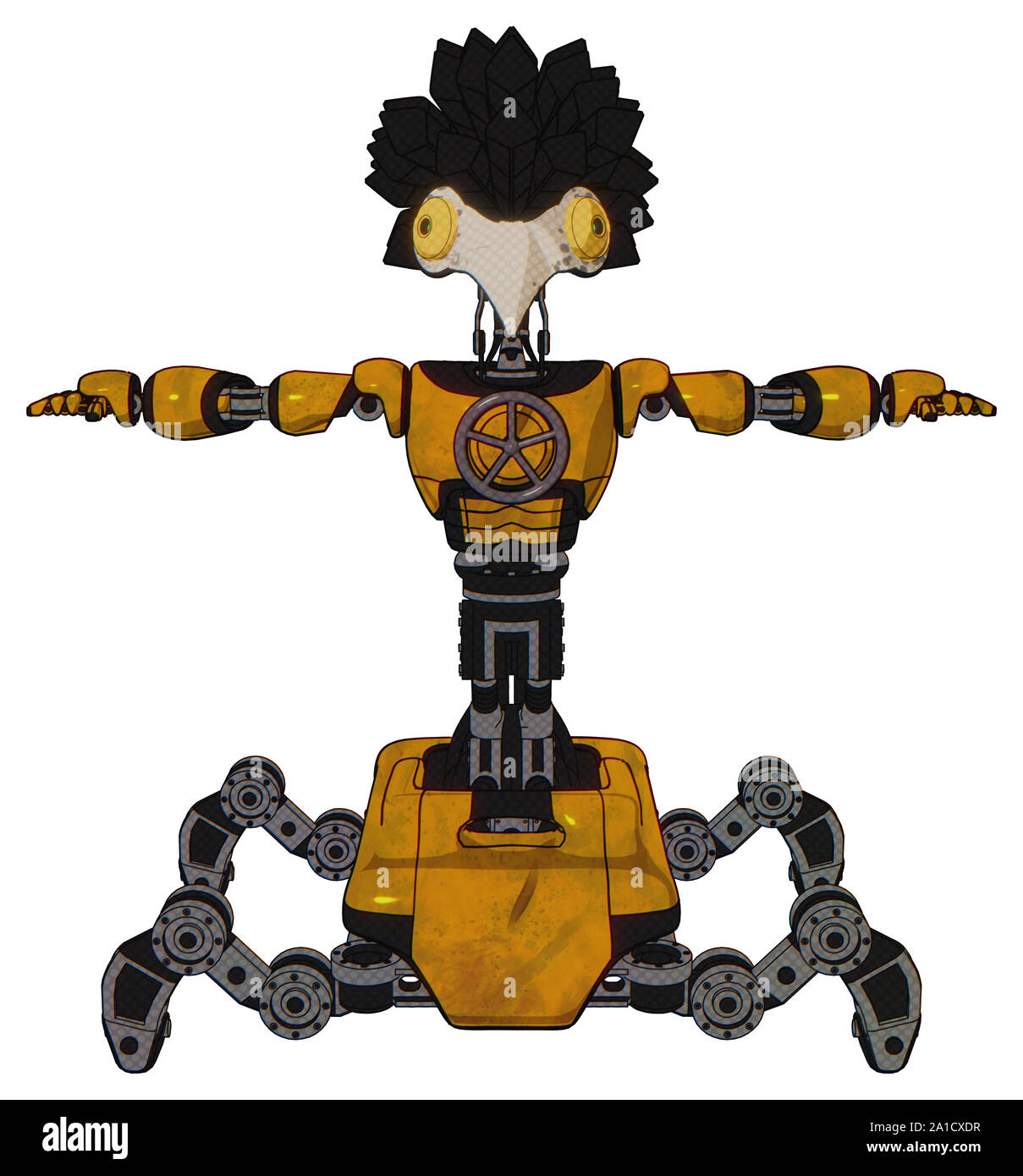 Mech containing elements: bird skull head, brass steampunk eyes, crow ...