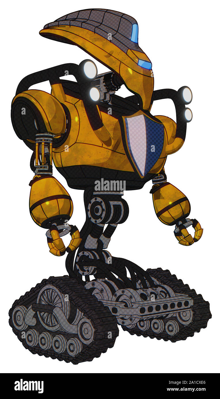 Cyborg containing elements: flat elongated skull head, visor, heavy ...