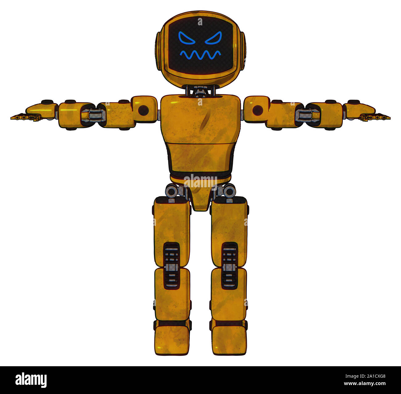 Mech containing elements: digital display head, angry face, light chest ...