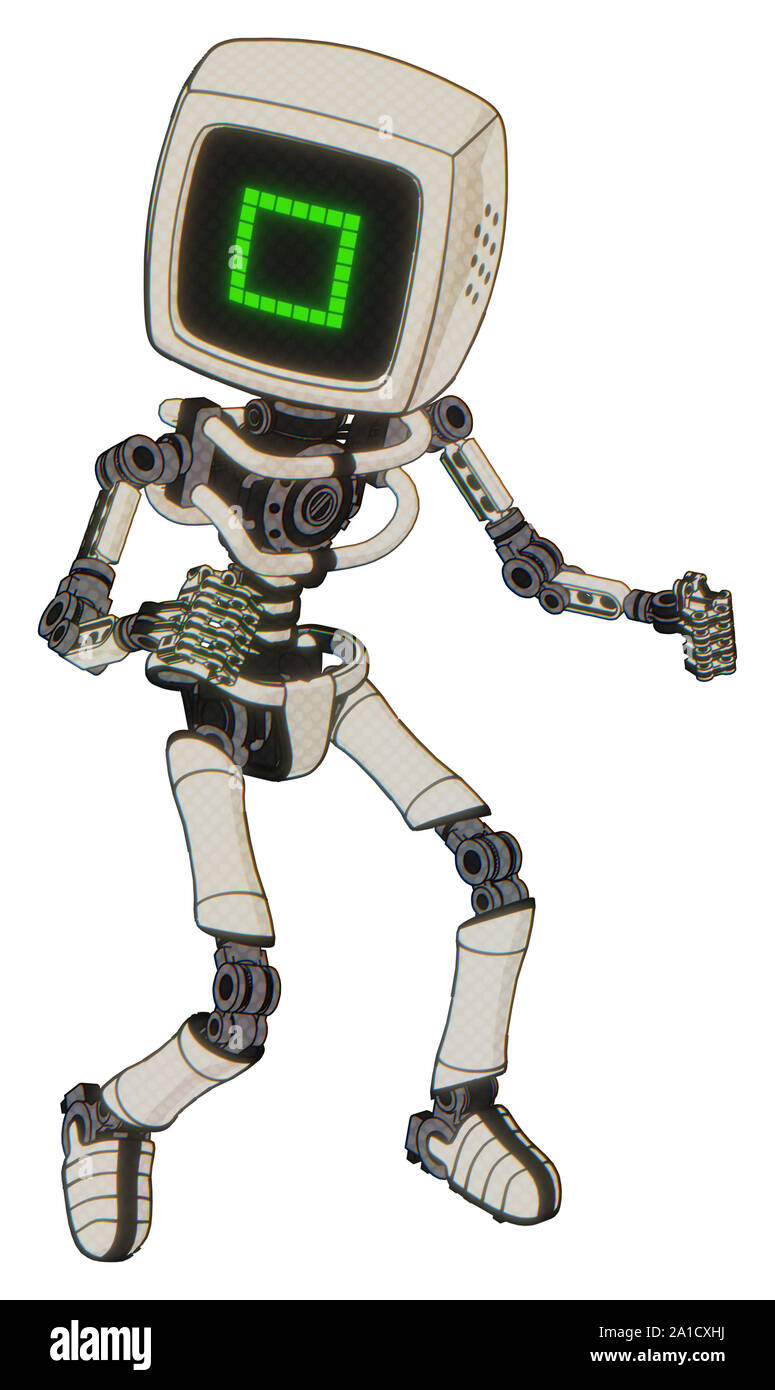 Robot containing elements: old computer monitor, pixel square design ...