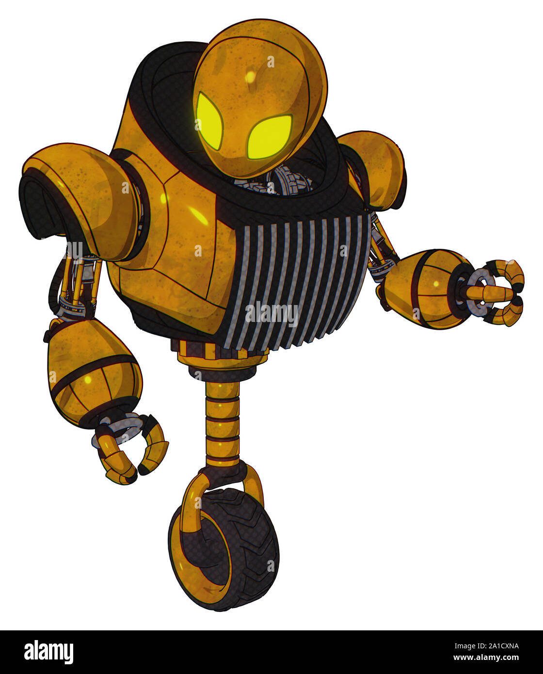 Bot containing elements: grey alien style head, yellow eyes, heavy ...