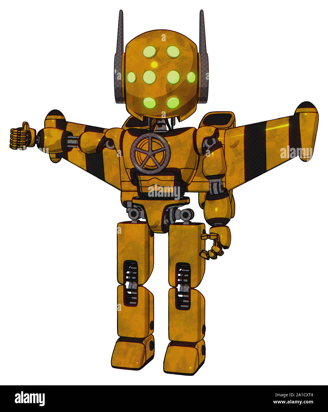 Droid containing elements: round head, green eyes array, head winglets ...