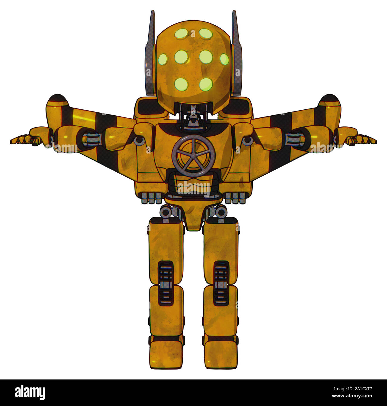 Droid containing elements: round head, green eyes array, head winglets ...