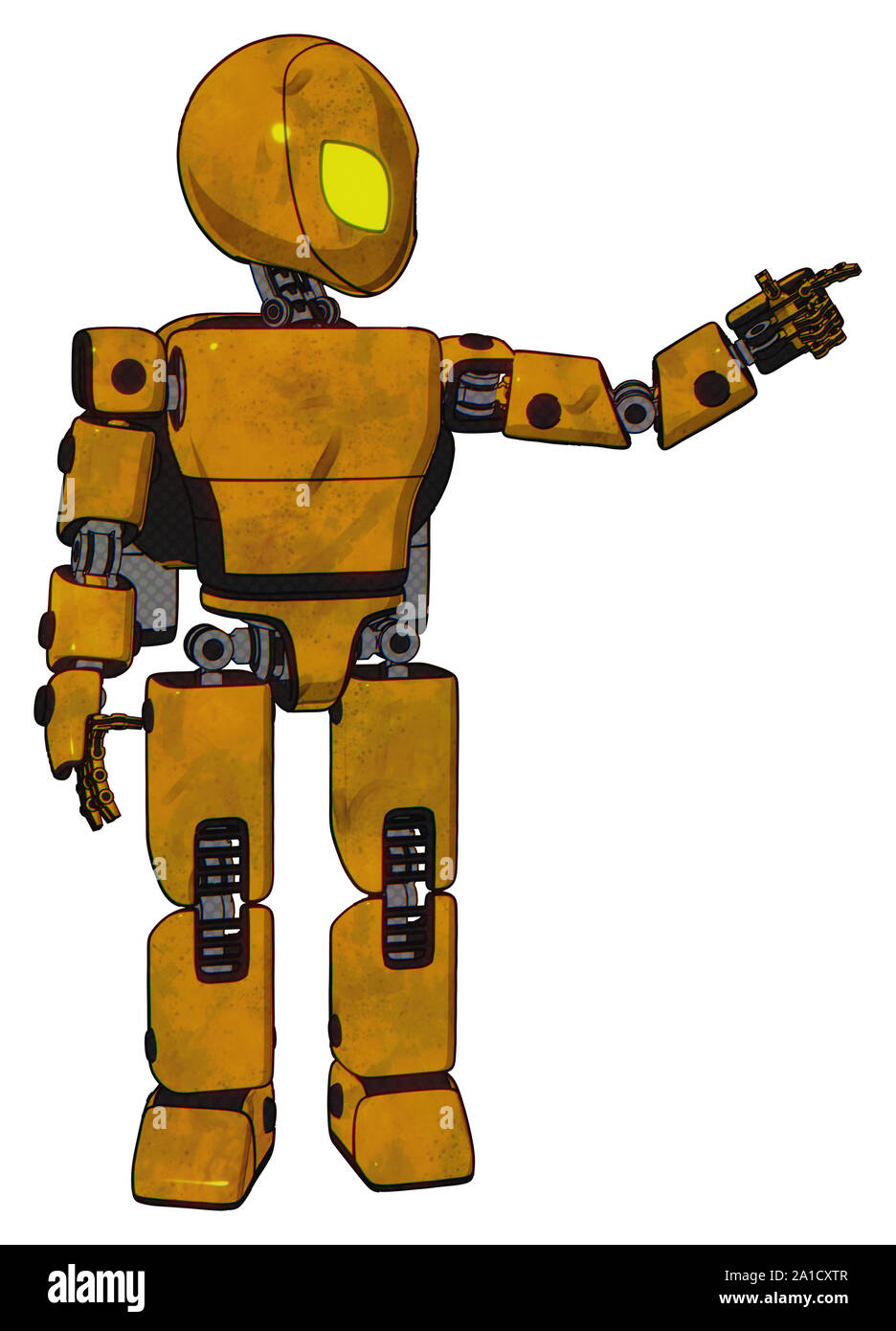 Automaton containing elements: grey alien style head, yellow eyes ...