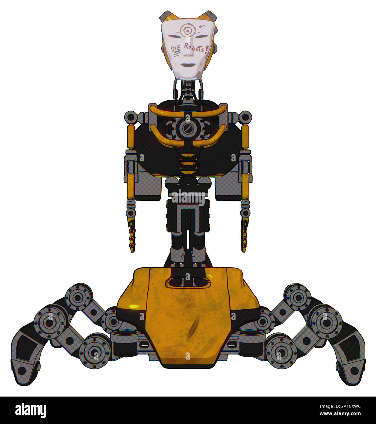 Android containing elements: humanoid face mask, die robots graffiti ...