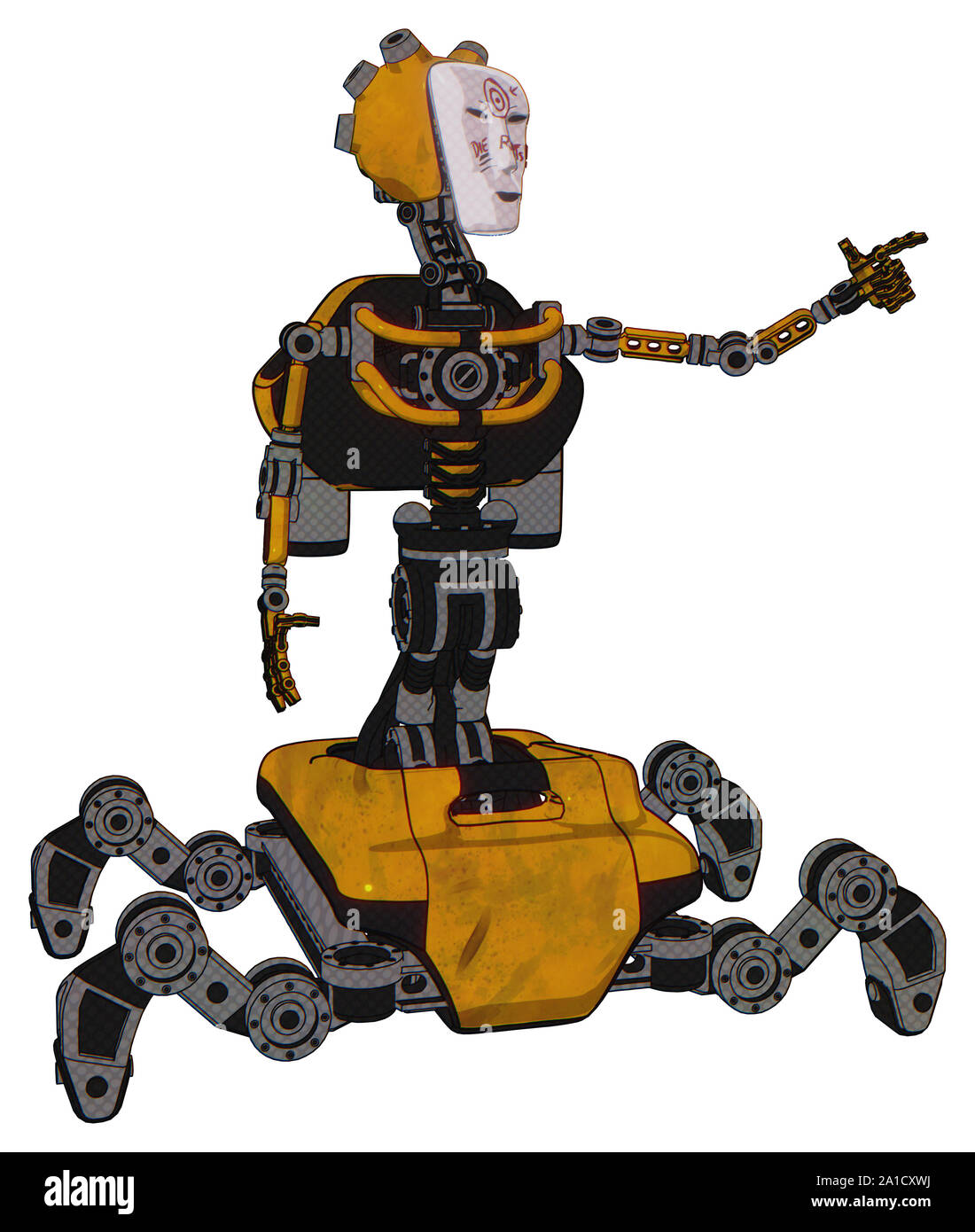 Android containing elements: humanoid face mask, die robots graffiti ...