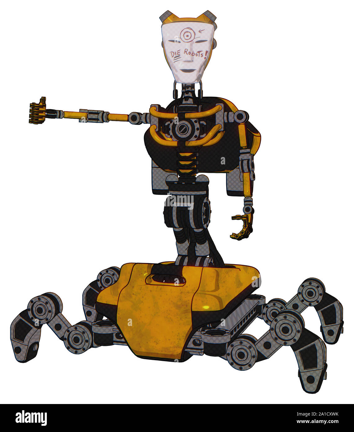 Android containing elements: humanoid face mask, die robots graffiti ...