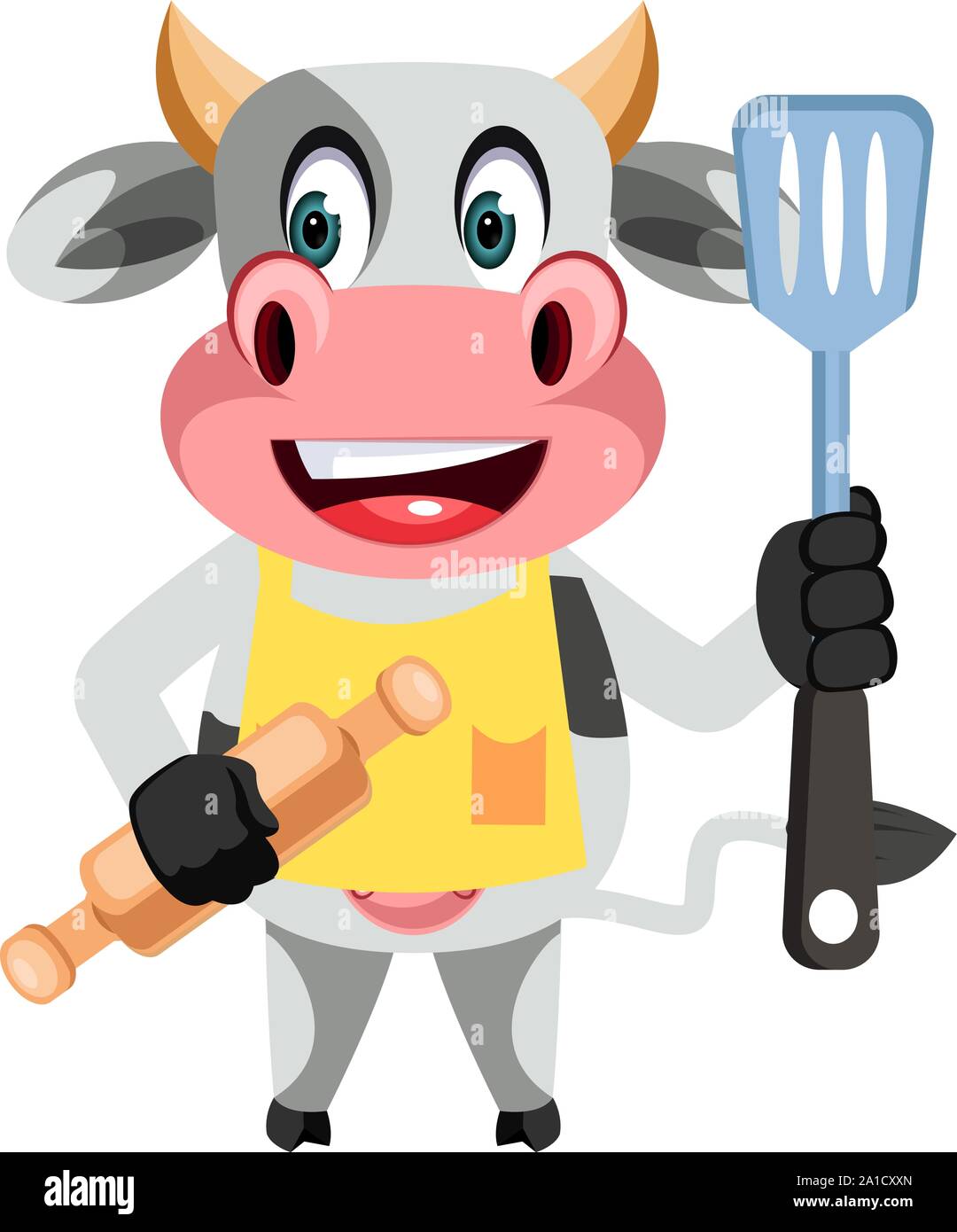Cow with rolling pin, illustration, vector on white background Stock ...