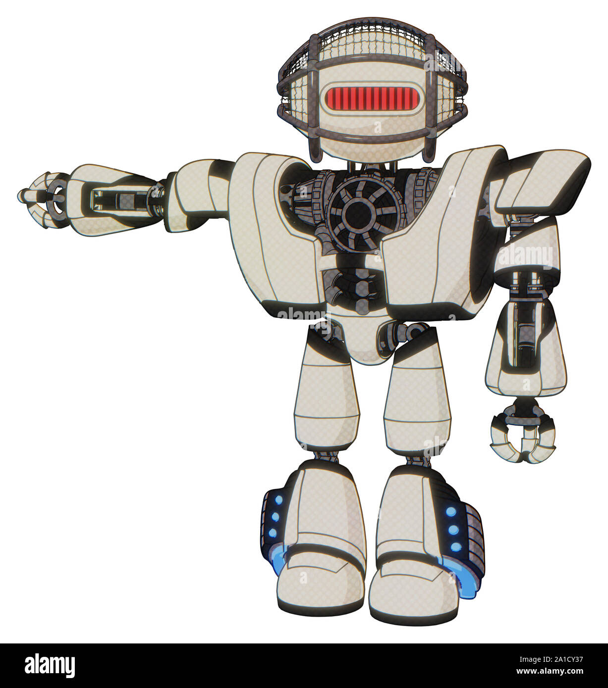 Droid containing elements: oval wide head, red horizontal visor, barbed ...