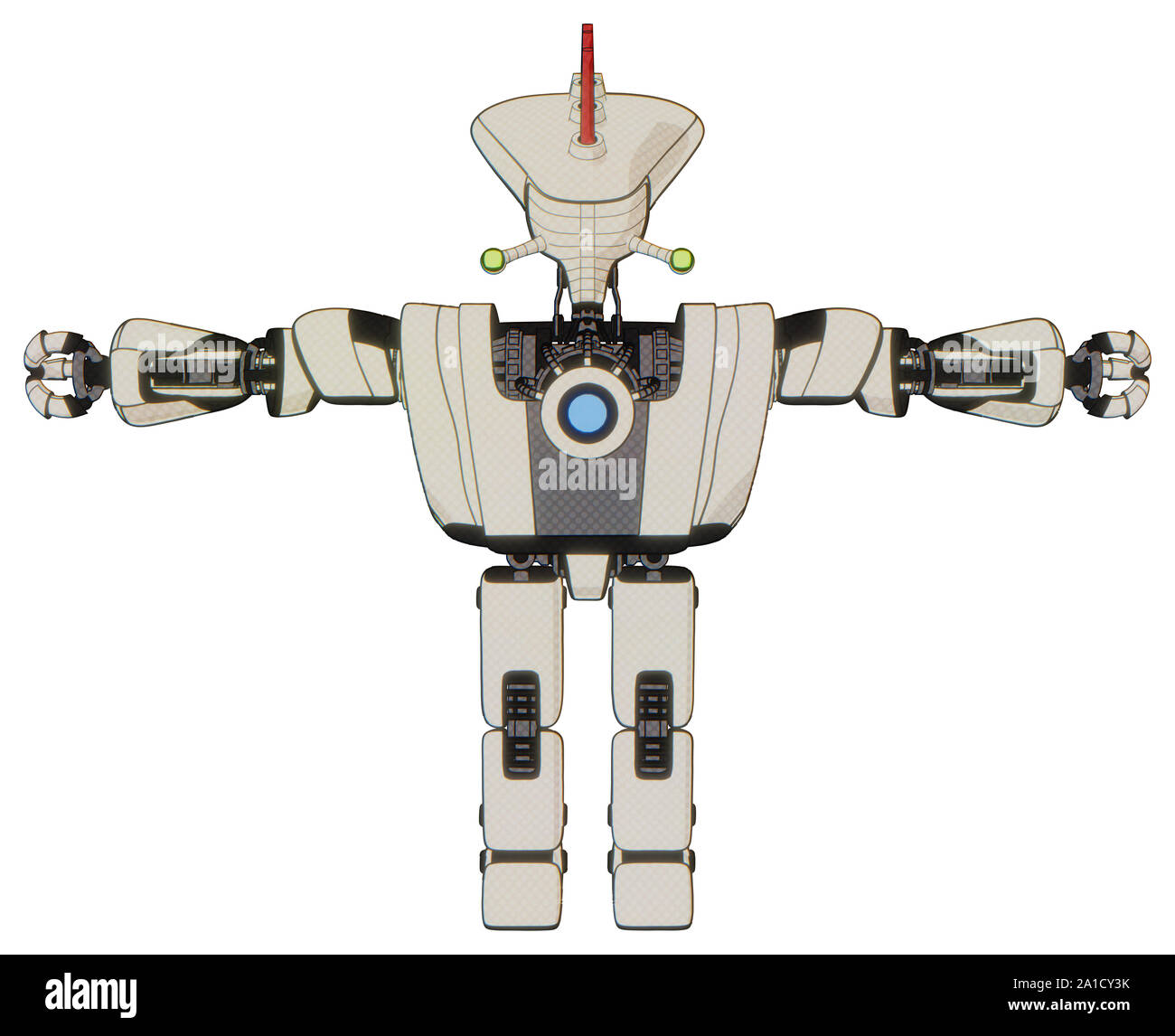 Droid containing elements: flat elongated skull head, heavy upper chest ...