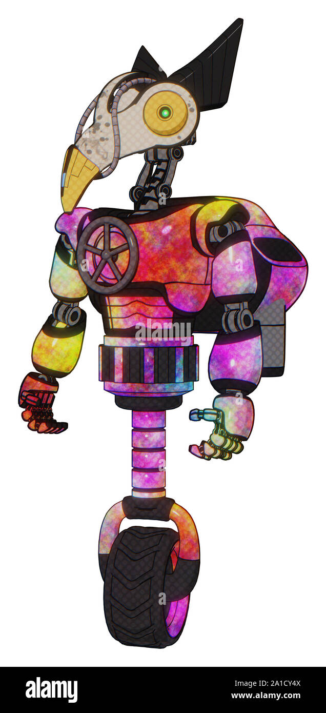 Automaton containing elements: bird skull head, brass steampunk eyes ...