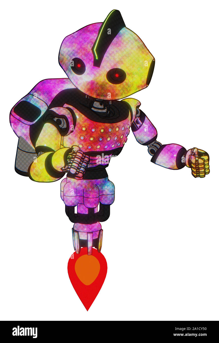 Mech containing elements: oval wide head, small red led eyes, techno ...