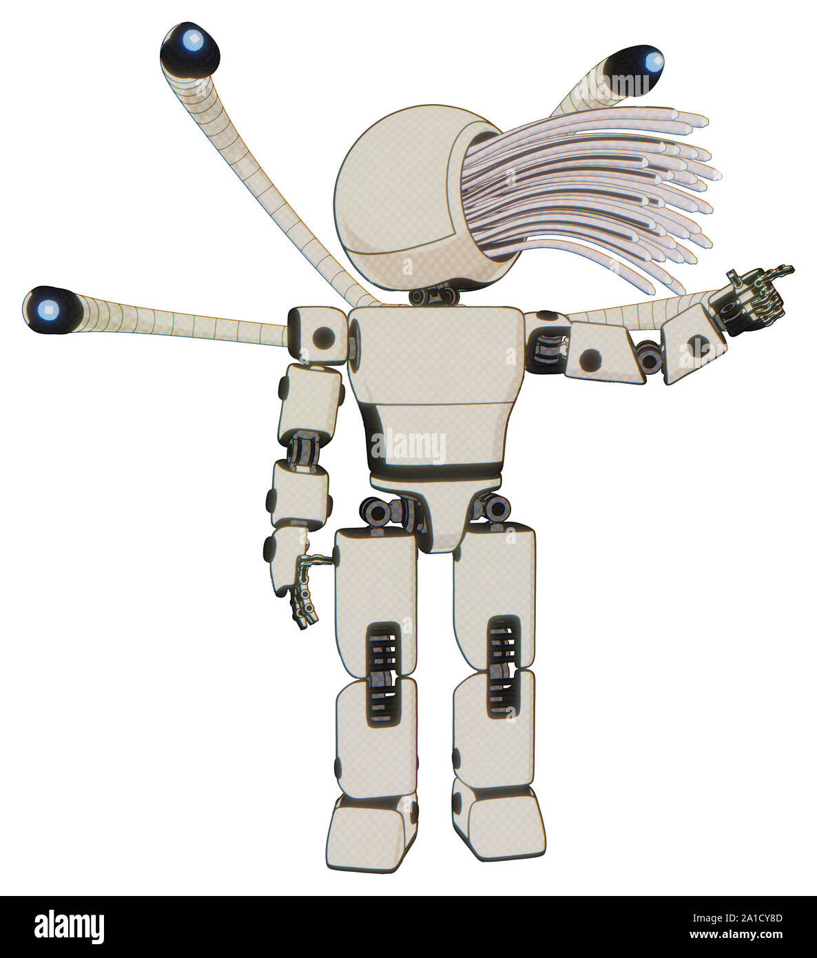 Robot containing elements: round fiber optic connectors head, light ...