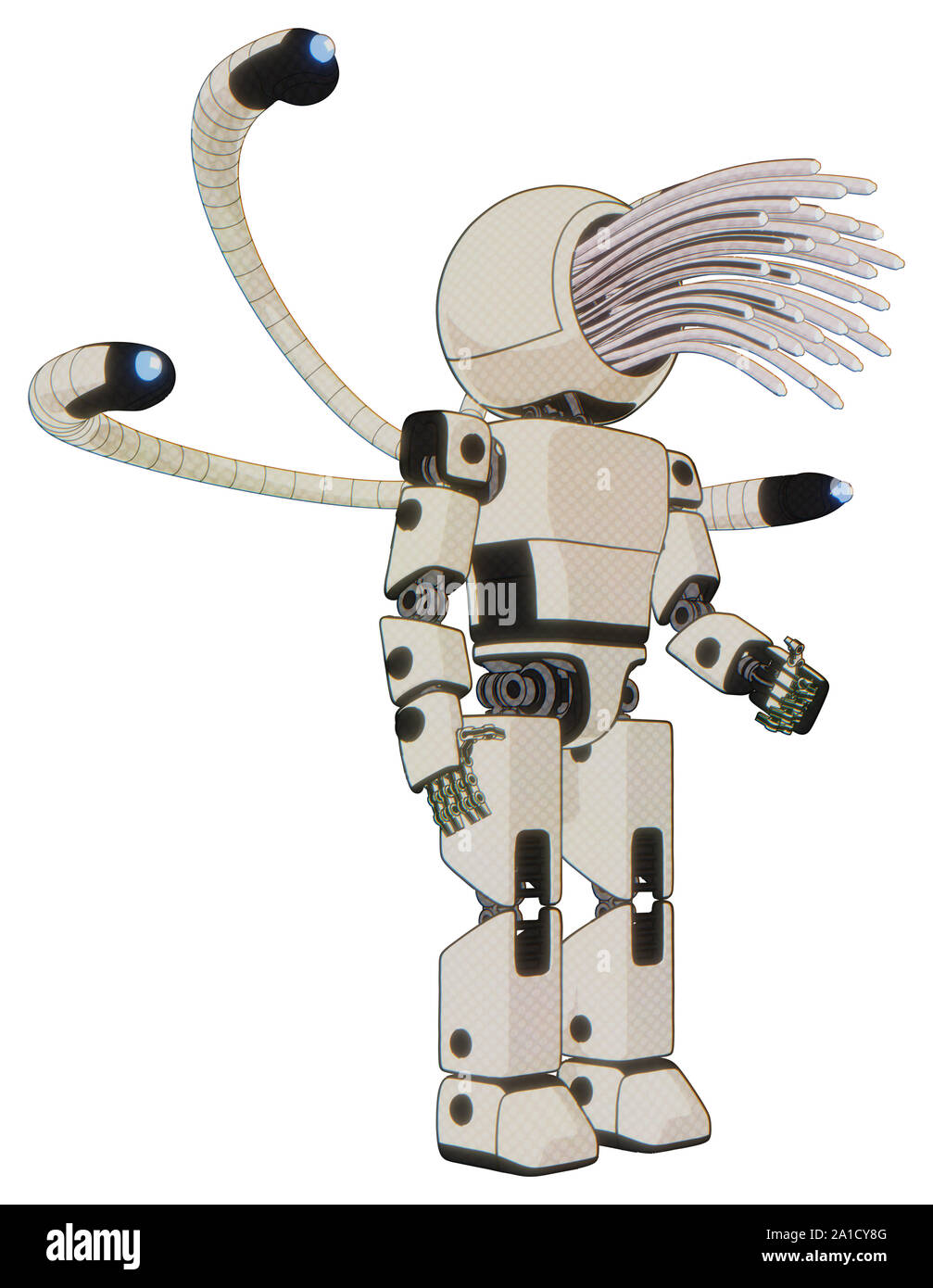 Robot containing elements: round fiber optic connectors head, light ...
