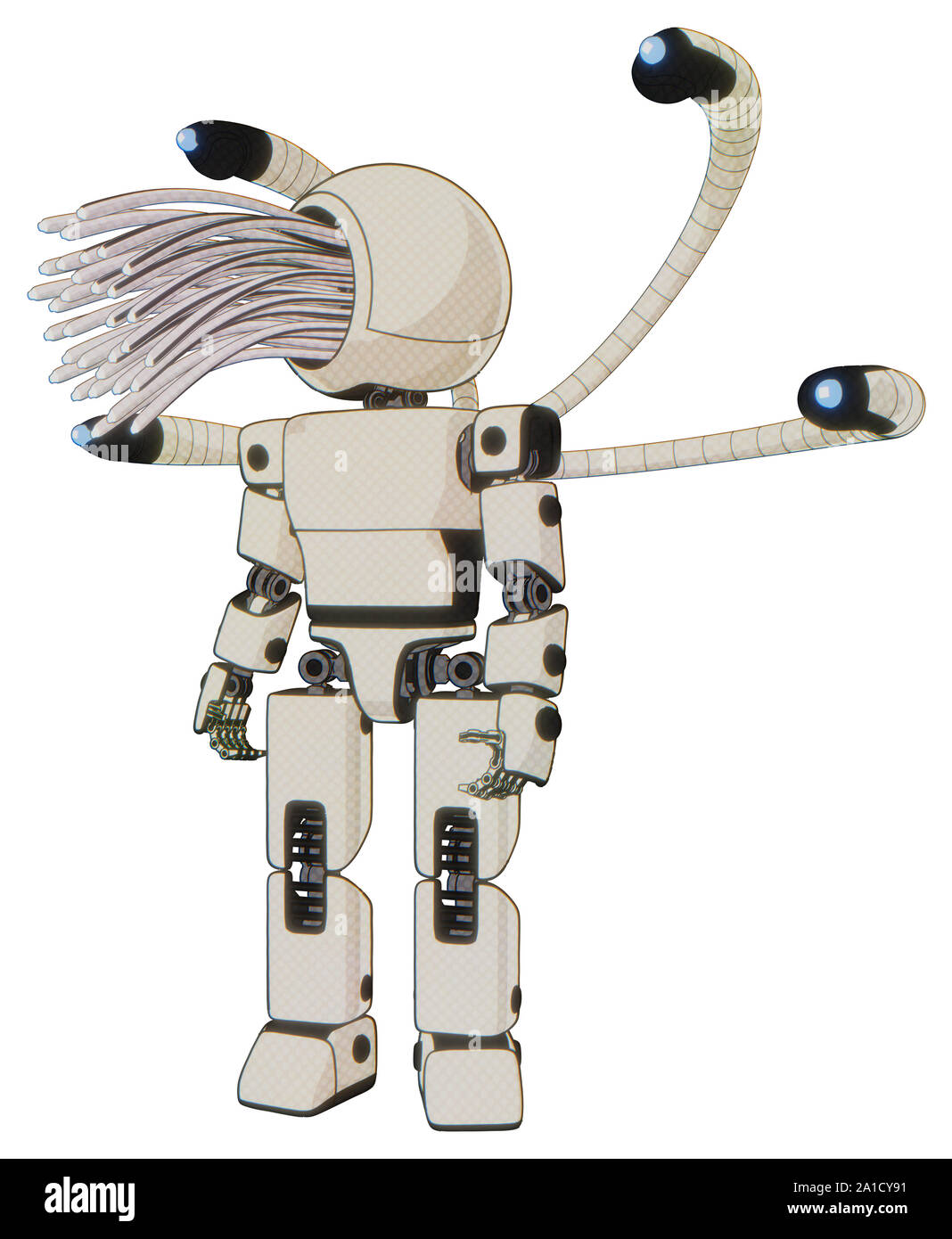 Robot containing elements: round fiber optic connectors head, light ...