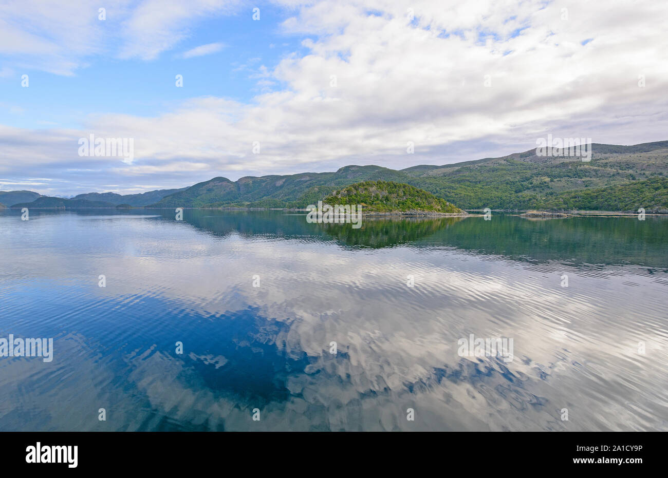 Blue Skies and Ocean Reflections in the Beagle Channel of Tierra del ...