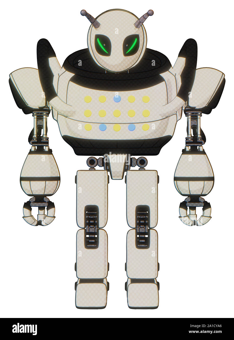 Mech containing elements: grey alien style head, green demon eyes, bug ...