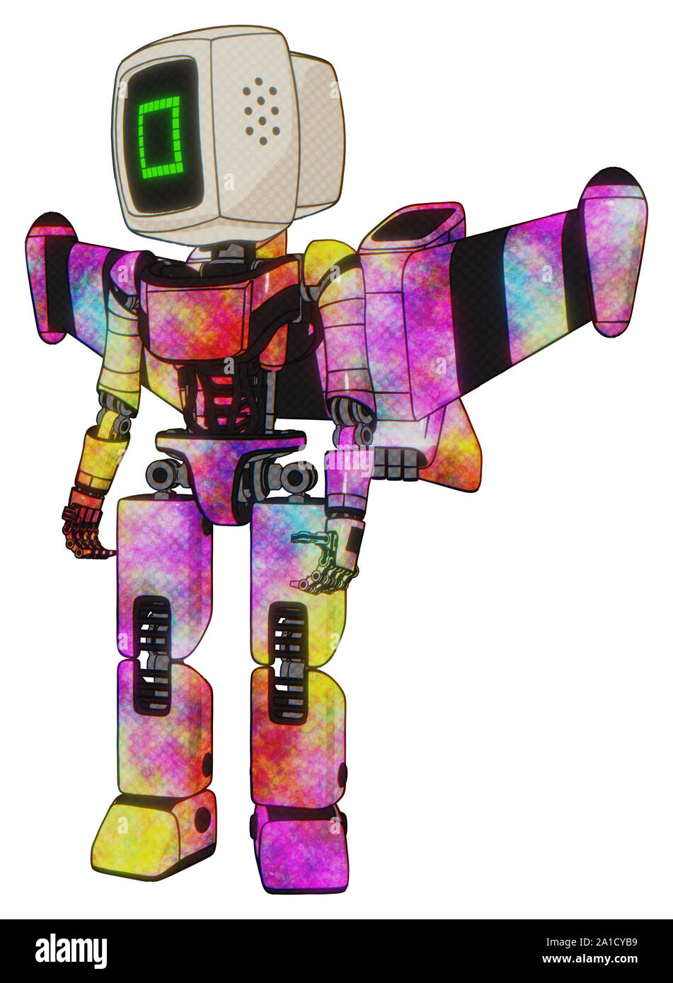 Cyborg containing elements: old computer monitor, pixel square design ...