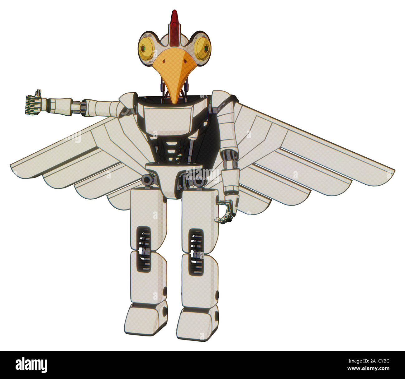 Mech containing elements: bird skull head, brass steampunk eyes ...