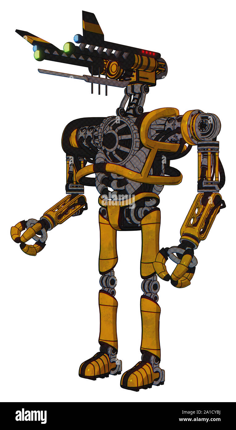 Mech containing elements: dual retro camera head, communications array ...